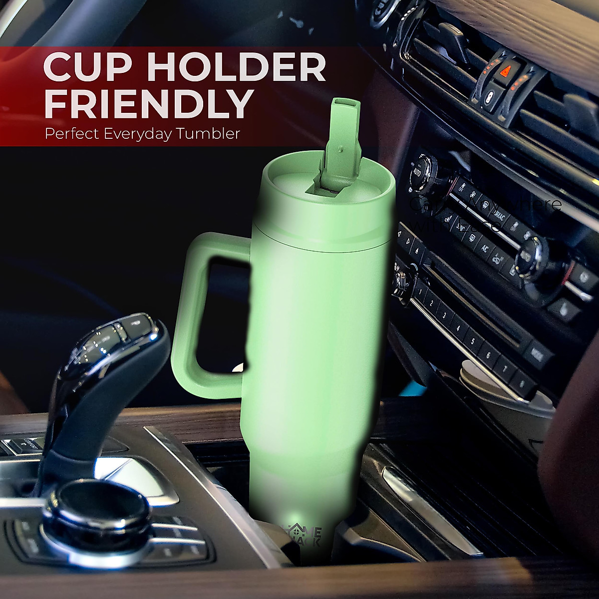 HOMESHACK 40 oz Tumbler with Handle and Foldable Straw Lid - Leakproof Insulated Stainless Steel Water Bottle - Hot & Cold Beverage Travel Mug - Reusable Iced Coffee Cup - Cupholder Friendly - Gift