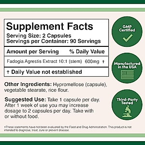 Fadogia Agrestis 600mg Per Serving (180 Capsules) Powerful Extract to Support Athletic Performance (Third Party Tested, Non-GMO, Vegan, Gluten Free) by Double Wood
