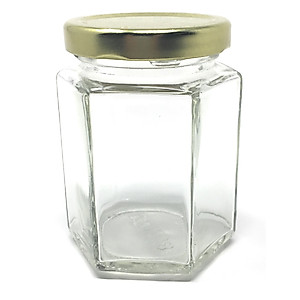 6 oz Hexagon Glass Jar with Gold Metal Lid by Richards Packaging 12-pack