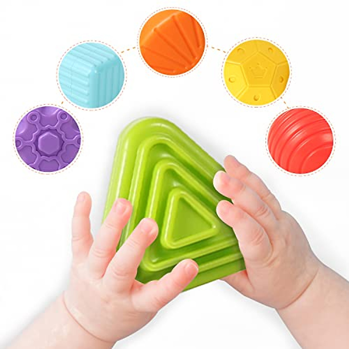 Tiyol Shape Sorter Baby Toys 12-18 Months, Montessori Learning, Developmental Toys, Storage Cube Bin & 6 Sensory Shape Blocks, Fine Motor Skills, Birthday Gifts Toddler Boy Girl Age 1 2 3（6 Pieces）