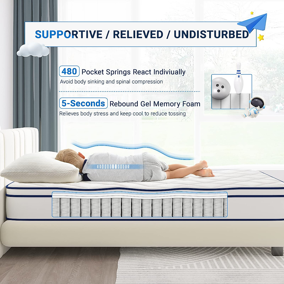 Twin Mattress, 10 Inch Hybrid Twin Size Mattress in a Box with Gel Memory Foam & Individually Wrapped Pocket Coils Innerspring Mattress, Medium Firm, Support & Pressure Relief, CertiPUR-US Certified
