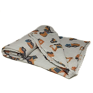 Ella Bonna Muslin Swaddle Blankets Construction Trucks Printed, Muslin Blanket, 100% Organic Cotton, Premium, Large, Lightweight/Oversized (47" x 47")