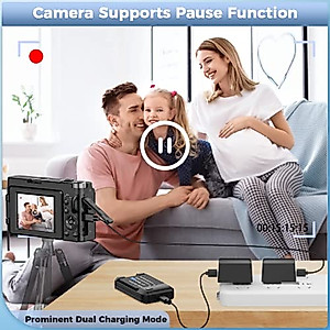 Bioyoak Digital Camera Auto Focus 4K 48MP 60FPS Video Camera 16X Digital Zoom Camera for Photography YouTube Vlogging Compact Camera 32GB Memory Card UV Filter