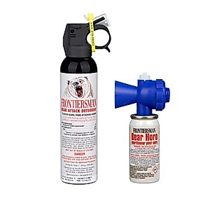 SABRE Frontiersman 9.2 fl oz. Bear Spray, Maximum Strength 2.0% Major Capsaicinoids, Powerful 35 ft. Range Bear Deterrent and Bear Horn with Locking Top