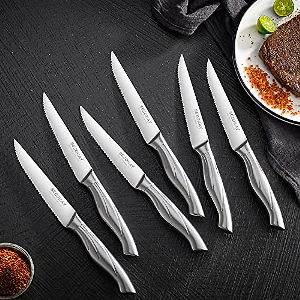 Premium Chef Knife Sets,14-Piece Kitchen Knives with Acrylic Stand, Full Tang Designed, High Carbon Stainless Steel Cutlery With Knife Sharpener & 6 Steak Knives, Ergonomic Handle & Gifted Box(Silver)