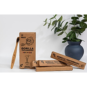 Kid's 4 Pack - Gorilla Bamboo Toothbrush Soft Natural Bristle for Sensitive Gums - Eco Friendly Recyclable Biodegradable Sustainable Products Helping to Save The Planet - One Toothbrush at a Time