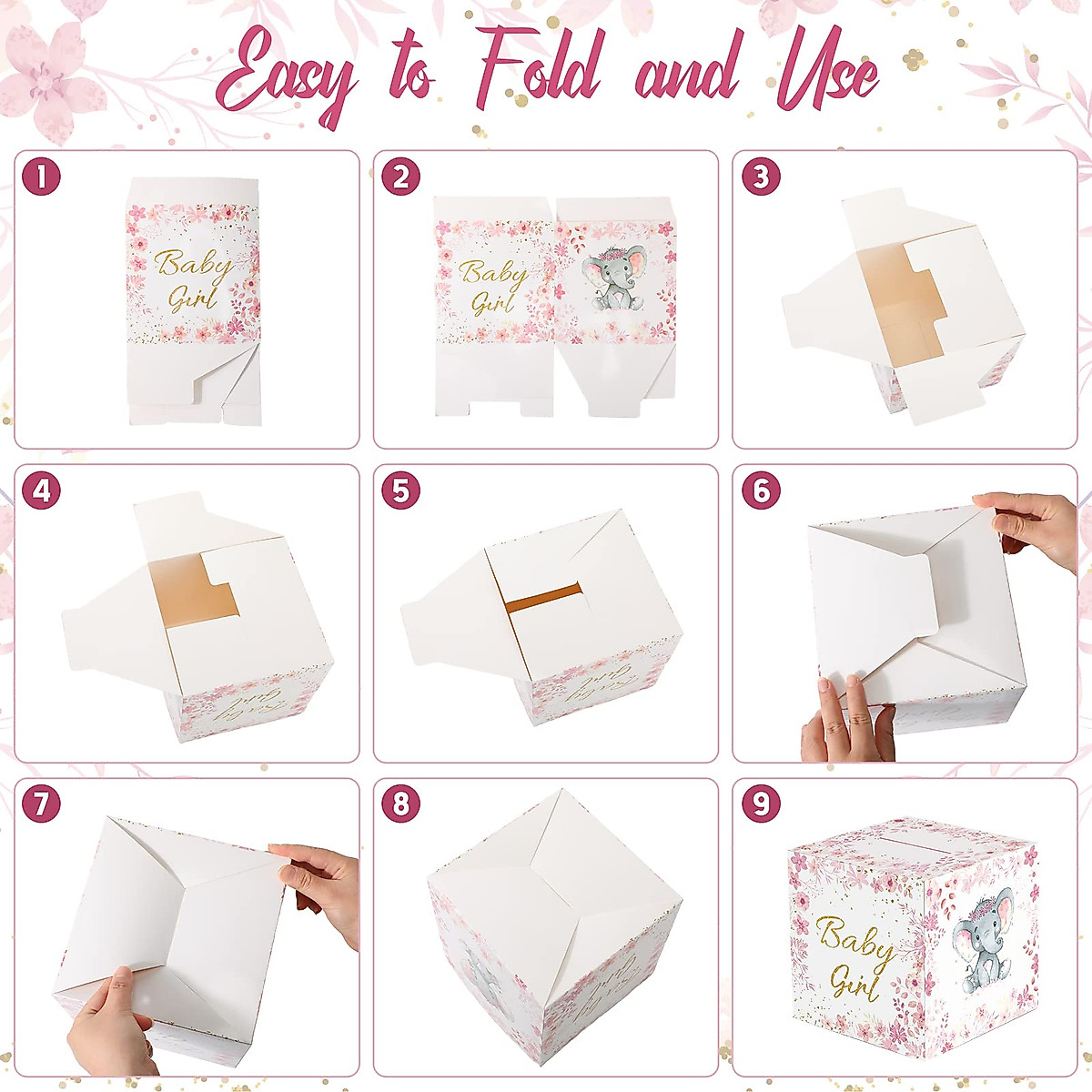 50 Pcs Elephant Diaper Raffle Tickets with Baby Shower Holder Box Baby Party Decorations Diaper Raffle Box Baby Shower Card Girl Elephant Game Insert Card for Baby Party Diaper Raffle Game