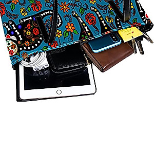 Women’s Leather Tote Bag, Black Cats Skull Day of the Dead Large Heavy Duty Shoulder Bag Travel Work School Handbag