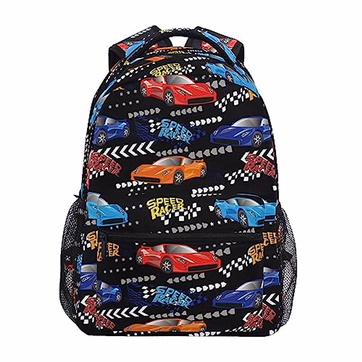 Hwasondy Sports Car Speed Racer Checkerboard Flag Classic 16 Inch Backpack with Adjustable Padded Shoulder Straps