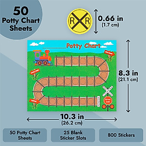 BLUE PANDA 50 Sheets Railroad Potty Training Chart for Toddlers Boys & Girls with 800 Train Stickers (10.3x8.3 in) - Potty Sticker Chart