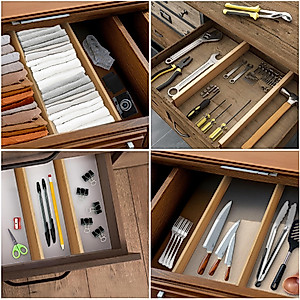 Bamboo Drawer Divider & Organizers (Pack of 6) - Drawer Separators for Kitchen, Office, Bedroom, Dressers & Bathroom - Spring Loaded Adjustable Drawer Organizers & Splitter