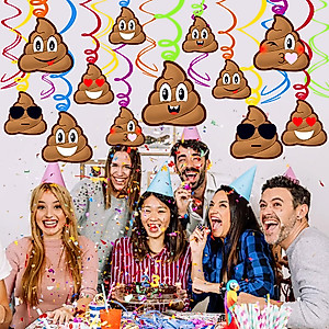 FANOST Funny Poop Emoji Party Hanging Swirls, 24 PCS Emoji Foil Hanging Banners for Adults Kids Birthday Party Decorations, Retired 50th 60th 80th Party Favors Decor Supplies