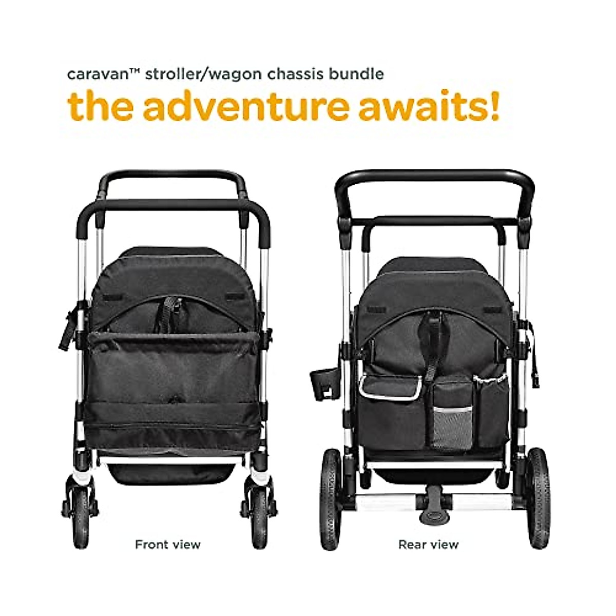Larktale Caravan with Canopies - Double Seater Collapsible Wagon, All-Terrain Stroller Wagon for Kids, Baby, Toddler - Caravan/Canopies Bundle