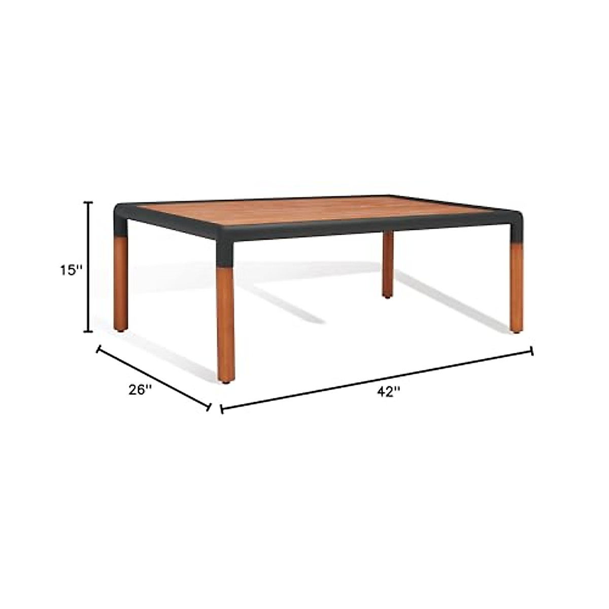 Patio Coffee Table 42 in W X 26 D 15 H Black Natural Classic Rectangular Metal Wood Finish Water Resistant