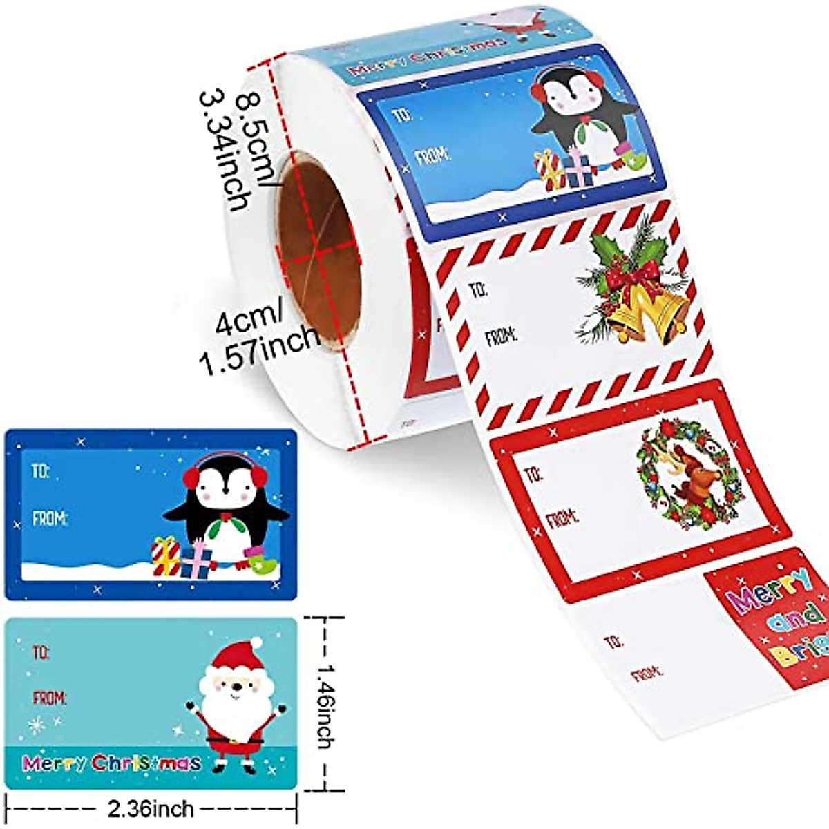 800 Pieces Christmas Tags Christmas to from Labels Self Adhesive Christmas Tag Christmas Stickers Tag Sticker Christmas Paper Tags for Decorations, 8 Styles