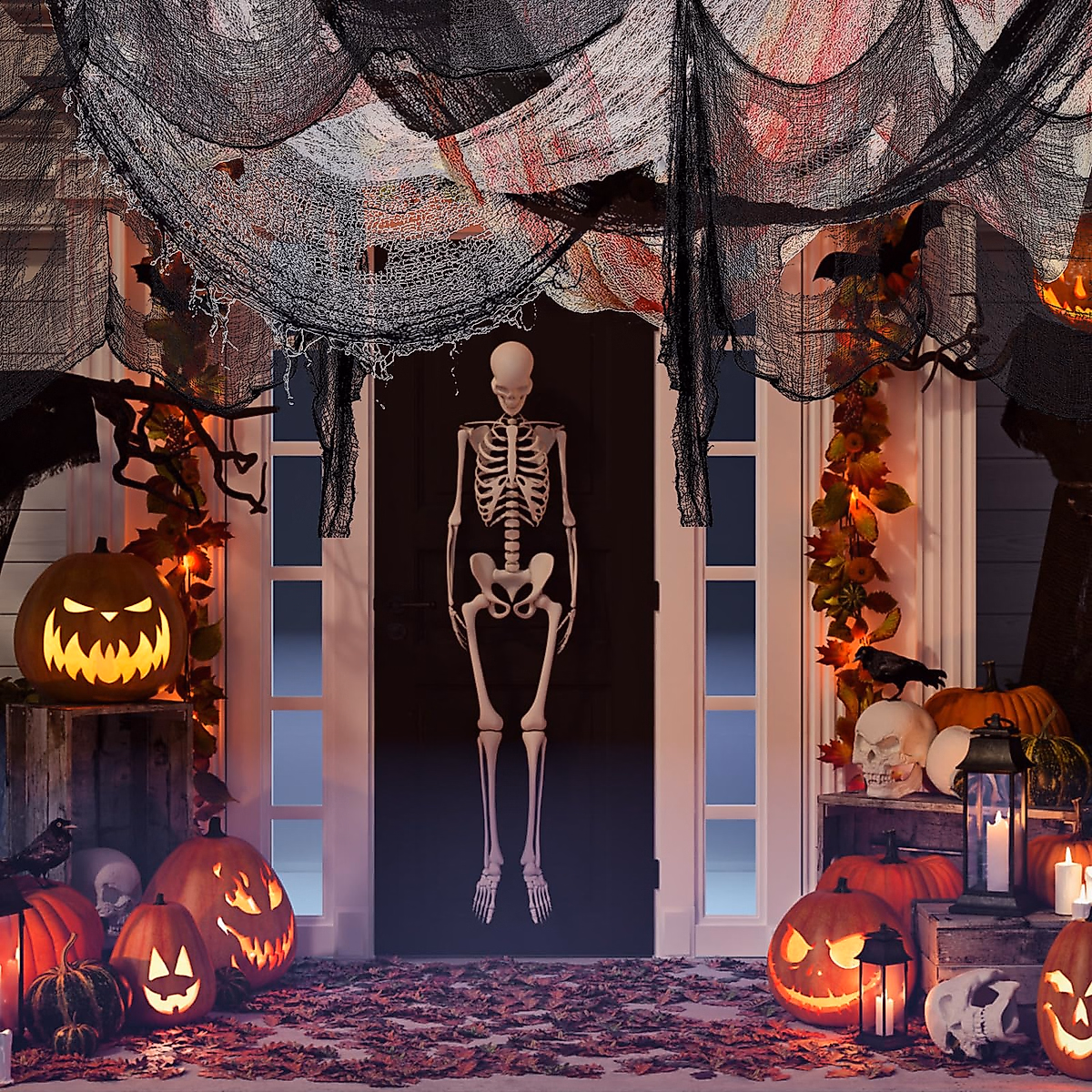 3Pcs Halloween Creepy Cloth 144x31 Inches Spooky Halloween Gauze Cheesecloth Halloween Party Decorations Supplies Indoor Outdoor Wall Yard Patio Decor(Black, White, Blood Red)