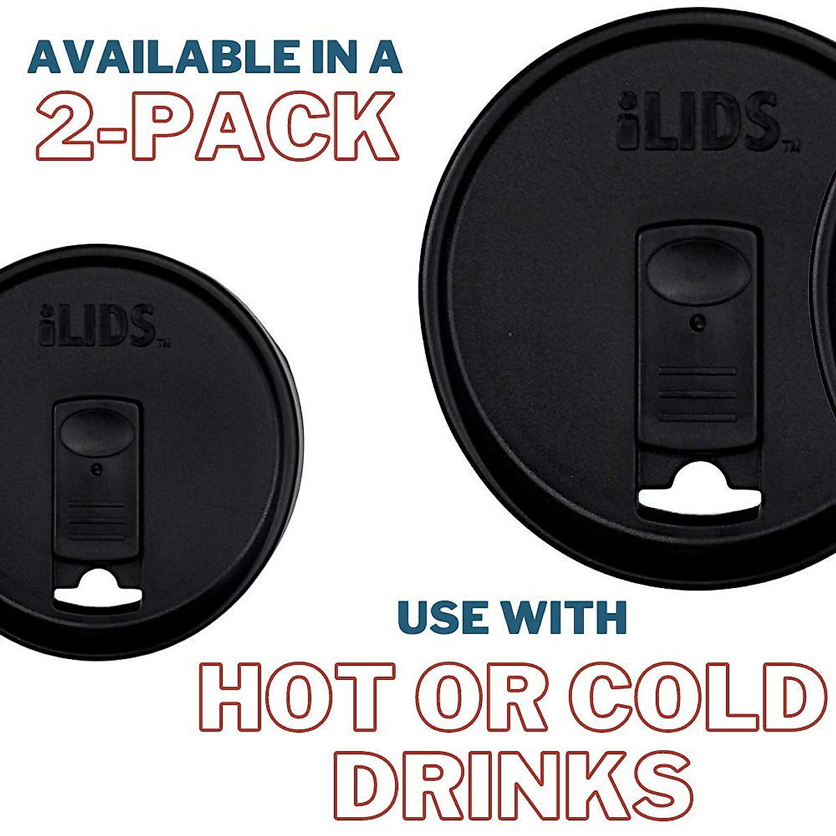 iLIDS Mason Jar Drink Lid, Wide Mouth, Black, Pack of 2