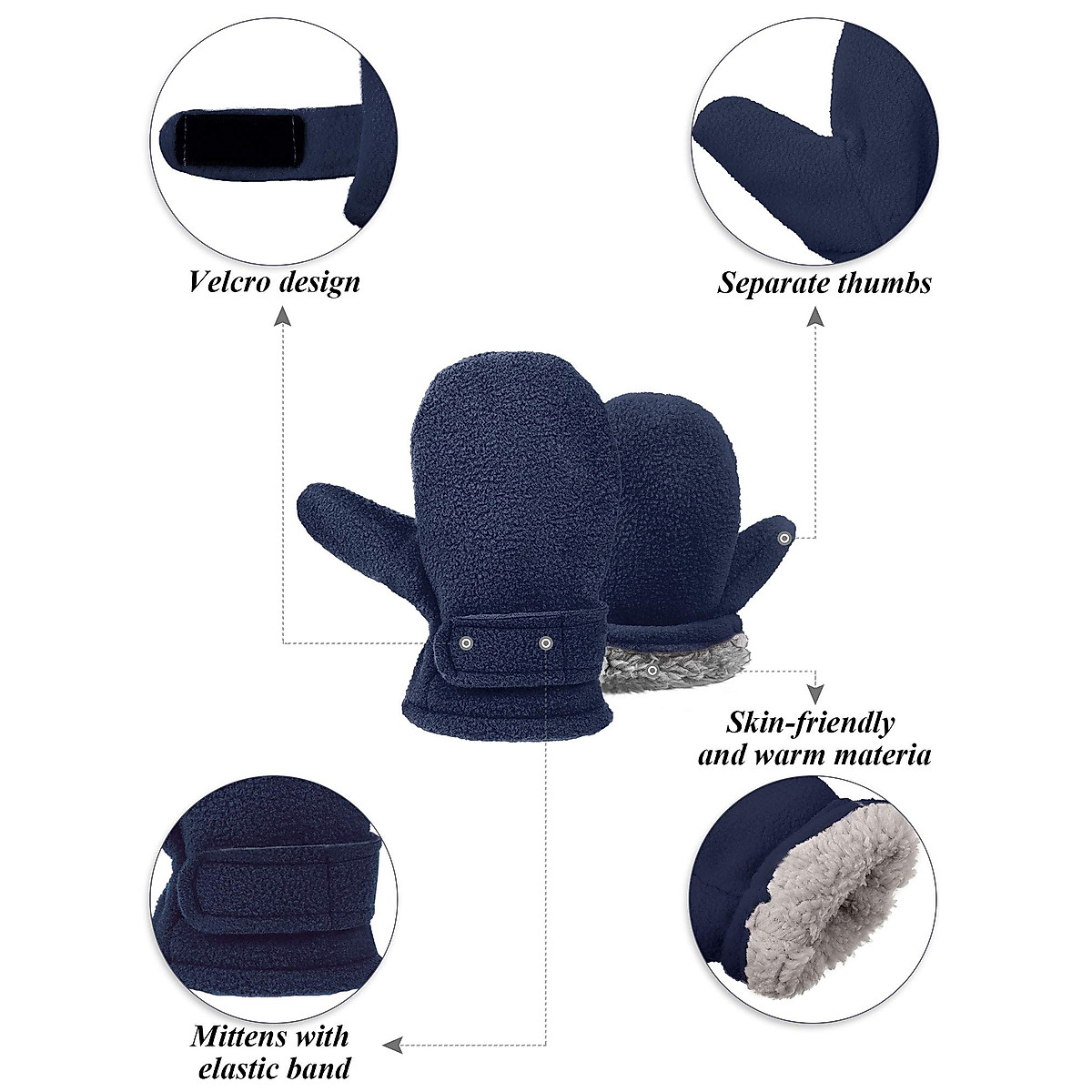 3 Pairs Baby Toddler Winter Mittens Warm Fleece Kids Mittens Baby Snow Skiing Gloves for Boys and Girls Aged 2-4 Years (Black, Gray, Navy Blue)