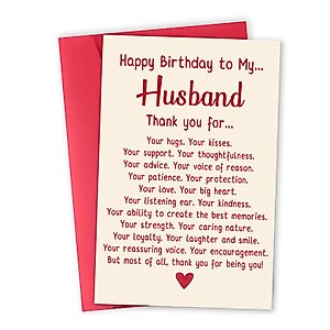 Romantic Birthday Card Gift for Husband, Unique Husband Birthday Card from Wife, Thank You Husband Bday Card, Happy Birthday To My Husband