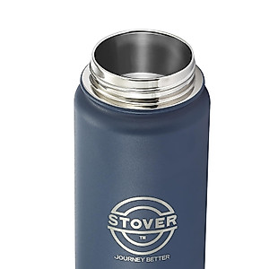 STOVER 25oz Insulated Water Bottle, Wide Mouth Double-Walled Stainless Steel- Vacuum Sealed, Leakproof, Durable, Slim Design Fits in Cup Holder- Flip Top Lid/Spout for Travel- Women/Men (Navy Blue)