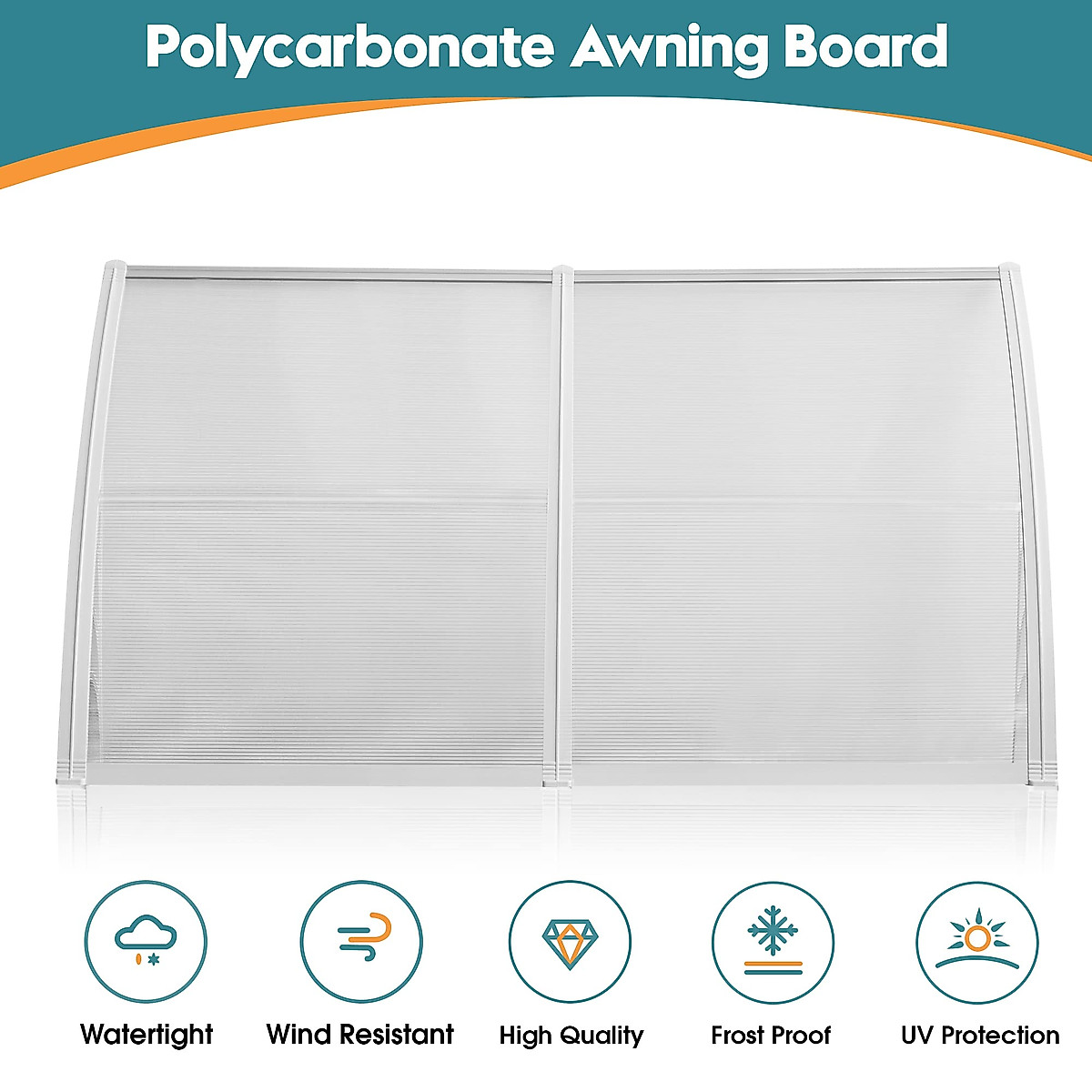 MCombo 39 x 78 inch Window Awning Outdoor Polycarbonate Front Door Patio Cover Garden Canopy 6055-4080 (40"×80") (Solid White Bracket/Clear Board)