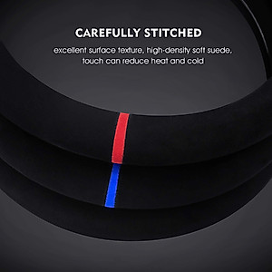 Carodi Car Suede Steering Wheel Cover Car Non-Slip Leather Car Interior Fitting 15-inch Universal
