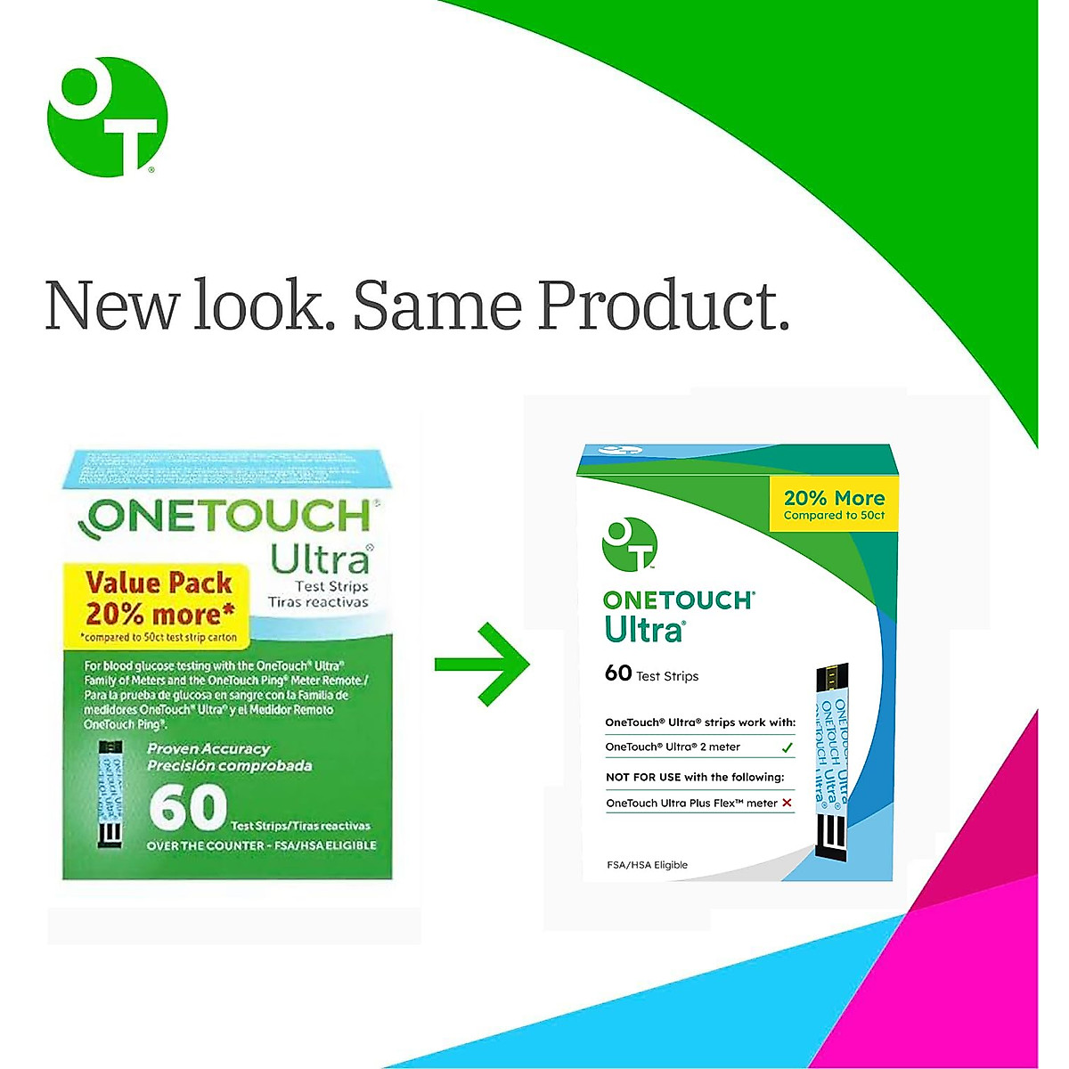 OneTouch Ultra Test Strips for Diabetes - 120 Count Diabetic Test Strips | Blood Sugar Test Strips for Blood Glucose Monitor Kit (2 Boxes, 60 Diabetes Test Strips Each)