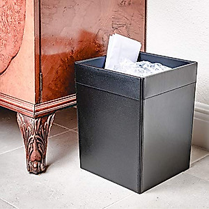Dacasso Classic Black Leather Square Waste Basket