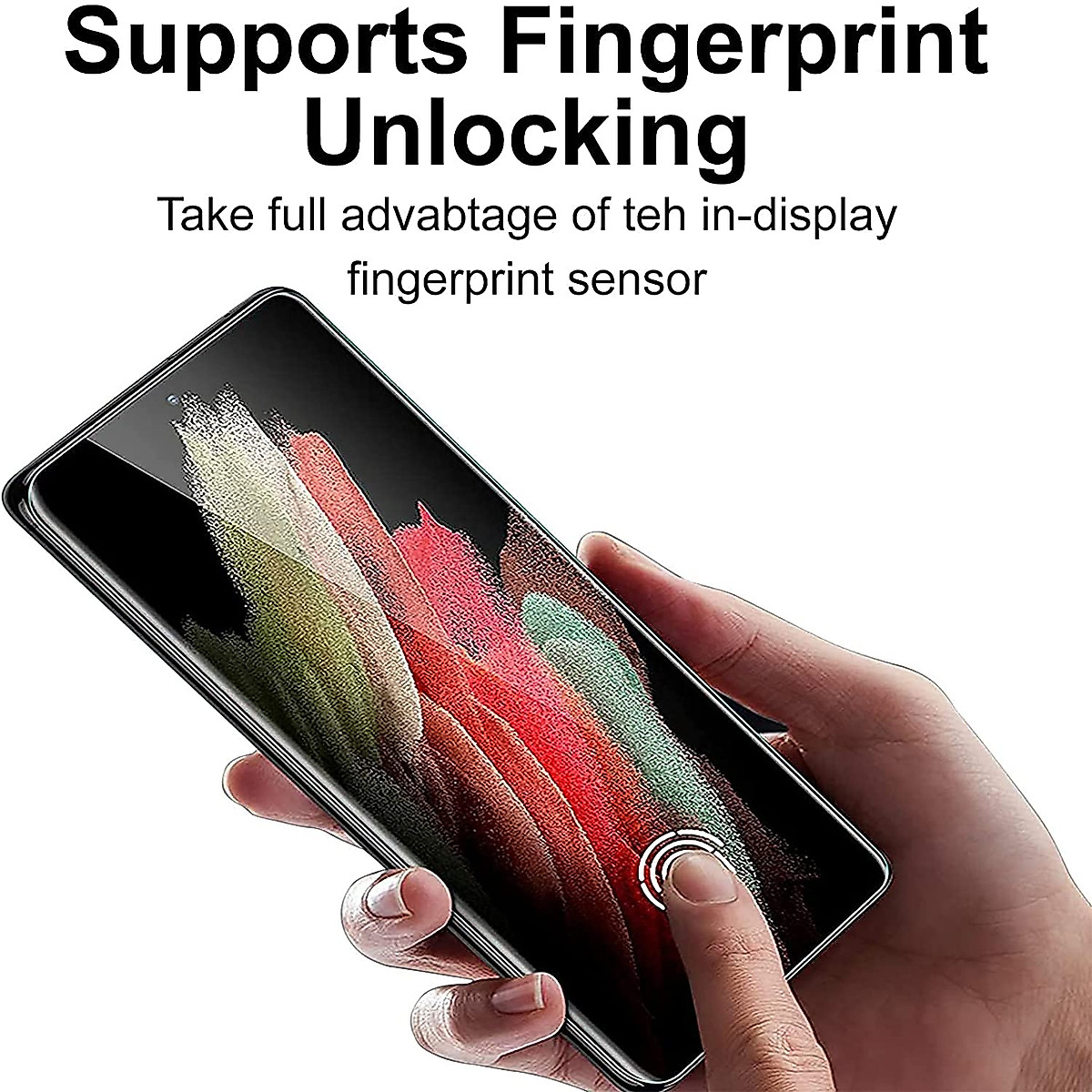 [2+1 Pack] Galaxy S21 Ultra Screen Protector 5G 6.8", Compatible Fingerprint, 9H Hardness, Full Coverage 3D Curved Tempered Glass Screen Protector for Samsung Galaxy S21 Ultra