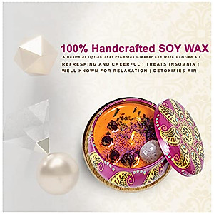 Pack of 4 beautiful rose quartz crystal infused scented soy candles with wooden and marble holders | Birthday gift set for women | aromatherapy and medidation candles