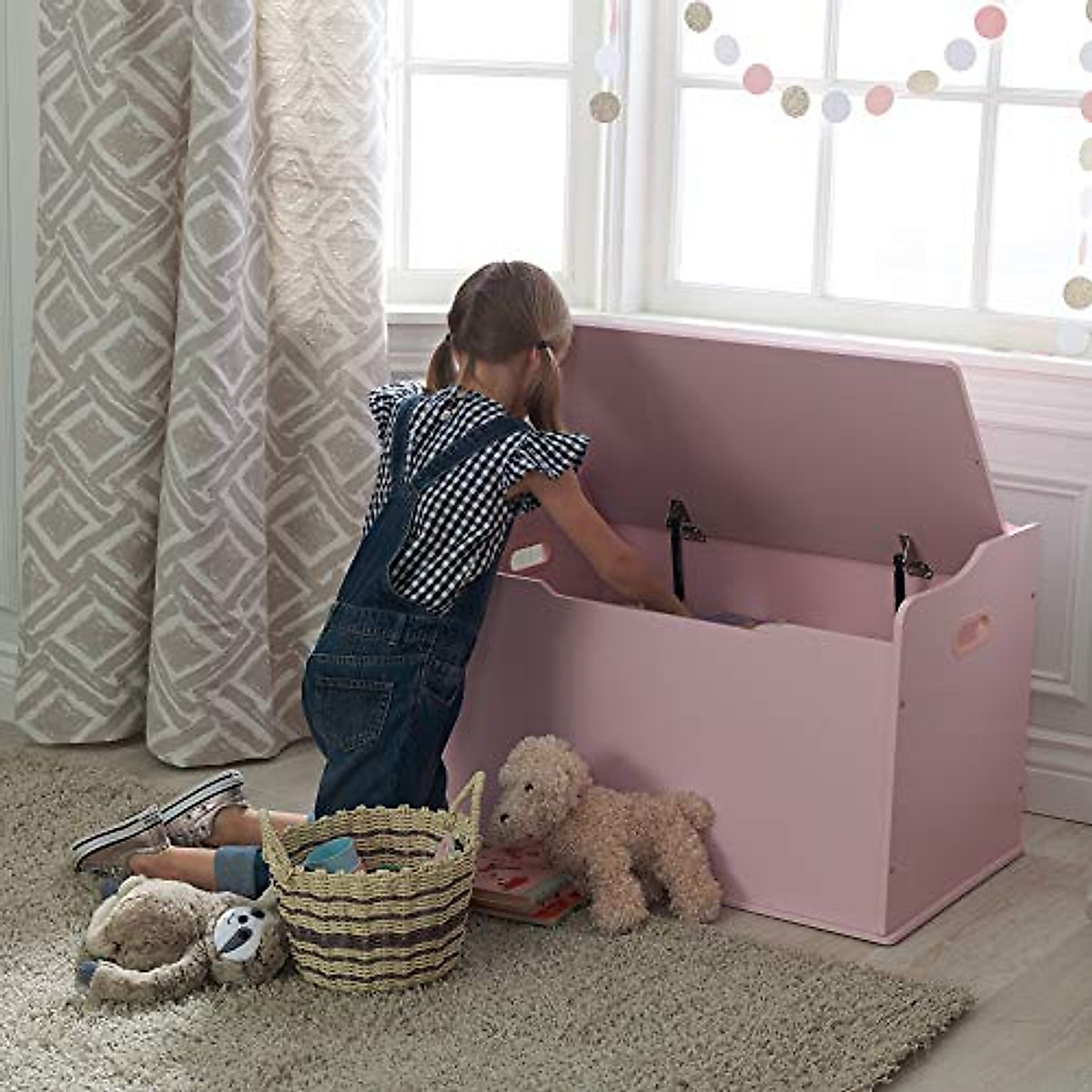 KidKraft Austin Wooden Toy Box/Bench with Safety Hinged Lid - Pink, Gift for Ages 3+, Amazon Exclusive