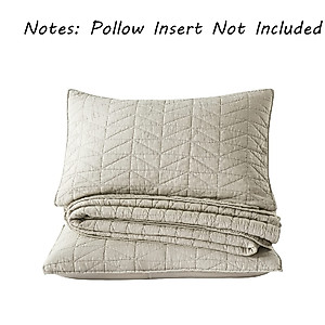 HORIMOTE HOME Quilt Set King Size, Stone-Washed Chic Rustic Beige Coverlet with Classic Triangle Stitched Pattern, Ultra Soft Lightweight Quilted Bedspread for All Season, 3 Pieces