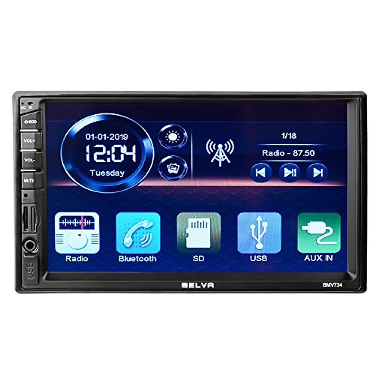 Belva BMV734 7" Double DIN Touchscreen Mechless Car Stereo Receiver
