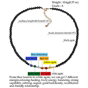 Jewever 7 Chakra Beaded Choker Necklace for Women Black Agate Healing Crystals and Gemstones Meditation Yoga Balance Jewelry