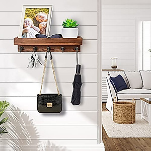 Maloun Mail and Key Holder for Wall Decorative, Wooden Wall Key Rack Organizer with 5pcs Key Hooks, Wall Mount Key Hanger for Rustic Home Decorative, The Key Mail Organizer