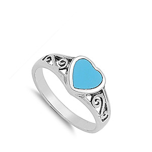 Celtic Heart Simulated Turquoise Promise Ring New .925 Sterling Silver Band Size 4