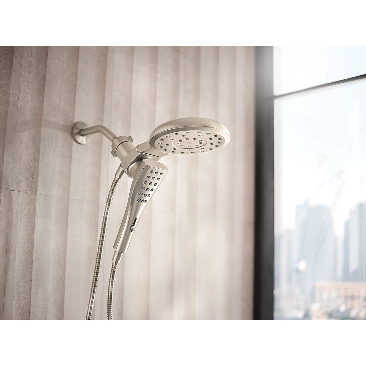 Moen 220C3BN Verso Eight-Function 7" Diameter Spray Head Standard With Handshower, Brushed Nickel, 72" Hose