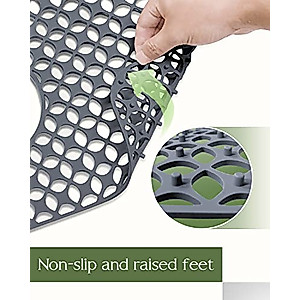 Silicone Sink Mat - Sink Protectors for Kitchen Sink Kitchen Sink Protector Grid Accessory Folding Non-slip Sink Mats Sink Rack for Bottom of Sink(1Pack - Rear Drain Mat - Grey,13.58 ''x 11.6 ''）