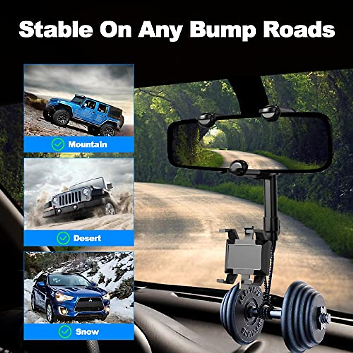 TMYIOYC Rotatable and Retractable Car Phone Holder, Multifunctional Rearview Mirror Phone Holder for Car [New Version][Universal] Rear View Mirror Phone Mount for Car Compatible with All Mobile Phones