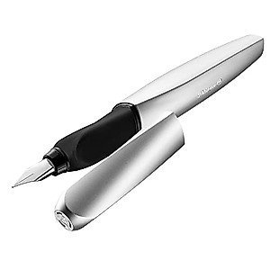 Pelikan Twist Fountain Pen with 1 Ink Cartridge, Medium Nib, Silver, Boxed (947101)