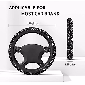 Paw Print Steering Wheel Cover for Women Men with 2 Pcs Car Coasters, Universal 14.5-15 Inch Cute Steering Wheel Covers Non-Slip Car Accessories for Girls