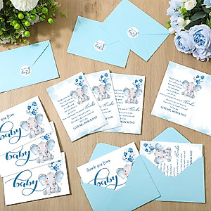 Zhanmai 50 Sets Baby Shower Thank You Cards Elephant Themed 50 Baby Shower Thank You Notes with 50 Envelopes and Stickers Baby Shower Card Baby Gift Boy Card for Baby Shower Gender Reveal Party (Blue)