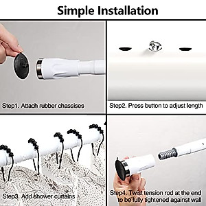 White Shower Curtain Rod Spring Tension No Drill, Adjustable Shower Rods for Bathroom Tension 40-74 inch, Never Fall Rust Proof Outdoor Tension Curtain Rod for closet,Patio,Window,Clawfoot Tub