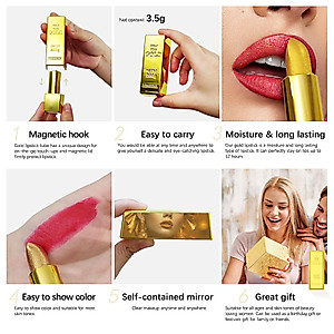 BEUKING Gold Lipstick Velvet Nude Red Pink Lip Tint Non-Smudge High Pigment Not Fade Smooth Long-Lasting Wear Non-Stick Cup Waterproof Matte Lady Lip Gloss for Girl Women Lady Daily Lip Makeup (#7)