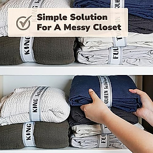 ECOHomes Bed Sheet Organizer and Storage Label Bands | Sheets Set Organizers for Linen Closet - Elastic Bedding Sheet Keepers Straps for Foldable Bedsheet, Pillow Case, Duvet (King 4PCs Pack | Cream)