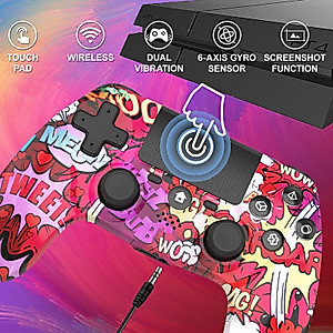 DYONDER Wireless Controller for PS4, Wireless Remote Gamepad with/Dual Vibration/6-Axis Motion Sensor/Audio Function, Game Controller Widely Compatible with PS4/PC/iOS(PINK)