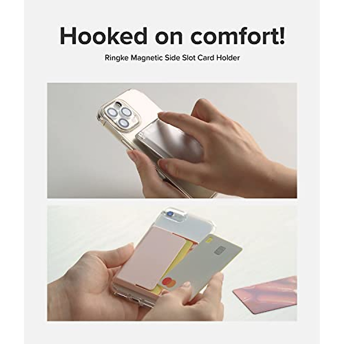 Ringke Magnetic Side Slot Card Holder for Phone Case, Business Card Holder for Back of Phone, ID Credit Card Wallet Compatible with Magsafe, and iPhone 14, 13, 12, Pro Max Mini - Clear Mist