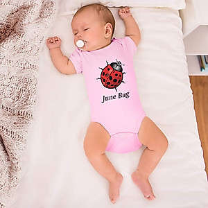 Custom Personalized Baby Bodysuit June Bug Ladybug Funny Cotton Boy & Girl Striped Baby Clothes Stripes Gray White Design Only 6 Months
