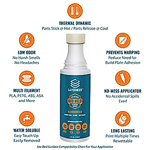 3D Printer Adhesive Glue Bed Weld Original, Strong Grip Reduces Warping for ABS, ASA, PLA, and PETG Filament on Heated Build Plates, 118ml, 4 fl oz