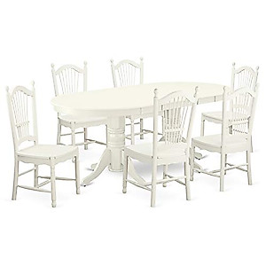 East West Furniture VADO7-LWH-W 7Pc Dinette Set Includes a 59/76.4 Inch Oval Dining Table with Butterfly Leaf and 6 Wood Seat Kitchen Chairs, Linen White Finish
